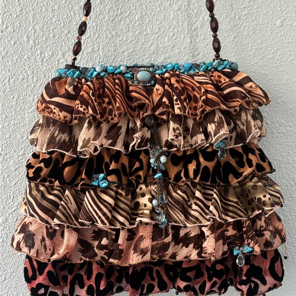 Bags | Vintage Euc Mary Frances Handbag Ruffles With Animal Print And ...